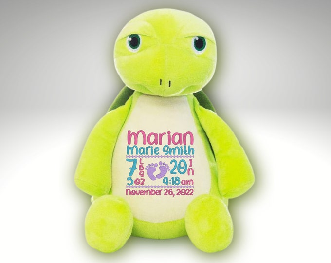 Personalized Turtle • Birth Announcement Stuffed Animal • Birth Stat ...