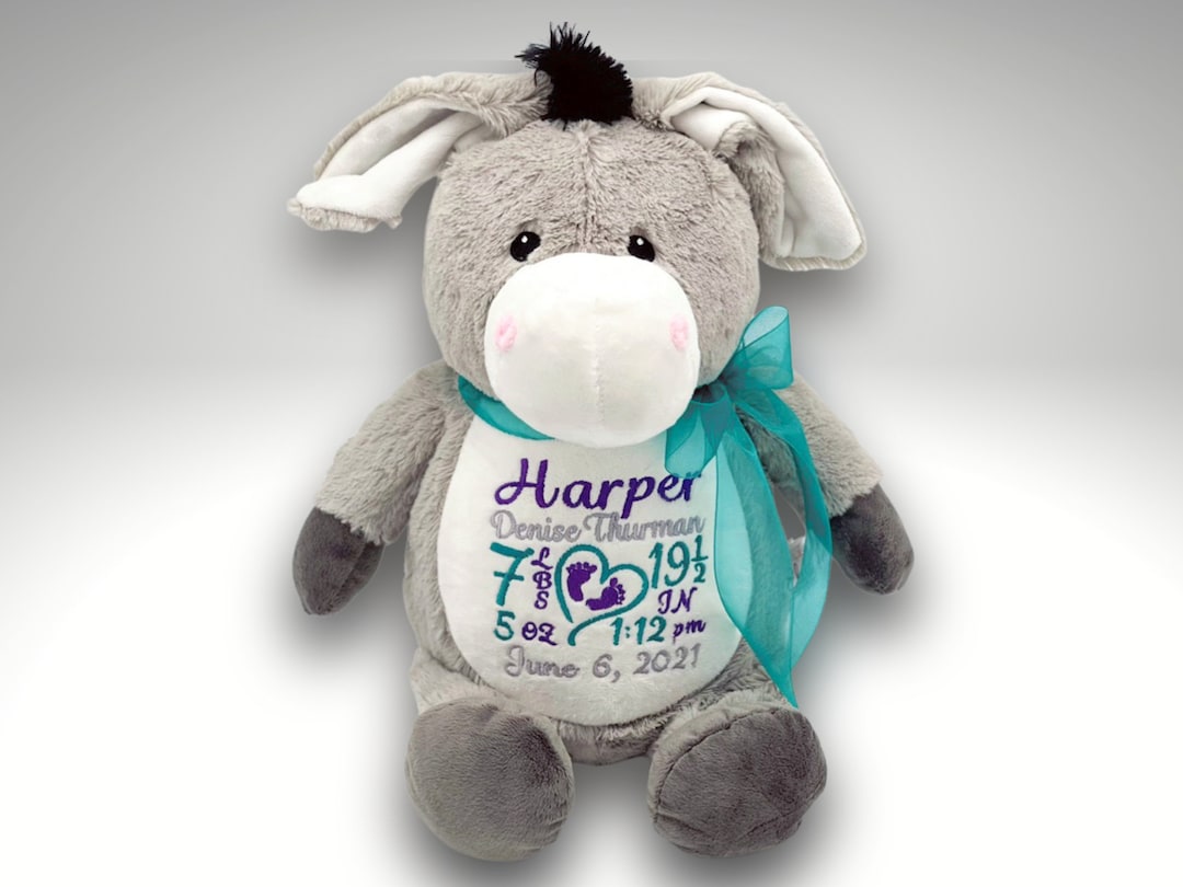 Personalized Donkey • Birth Announcement Stuffed Animal • Birth Stat ...