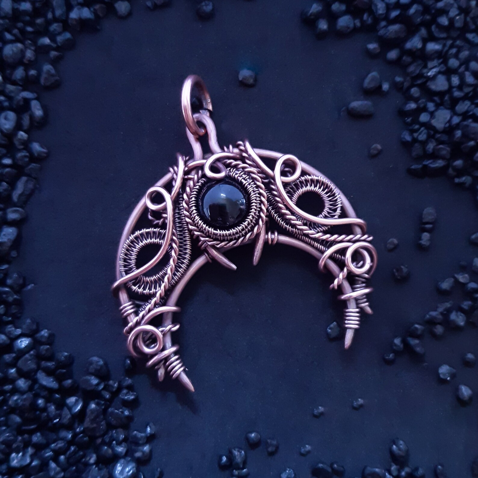 Lunula Slavic Symbol With Black Turmaline Wirewrapped Copper | Etsy