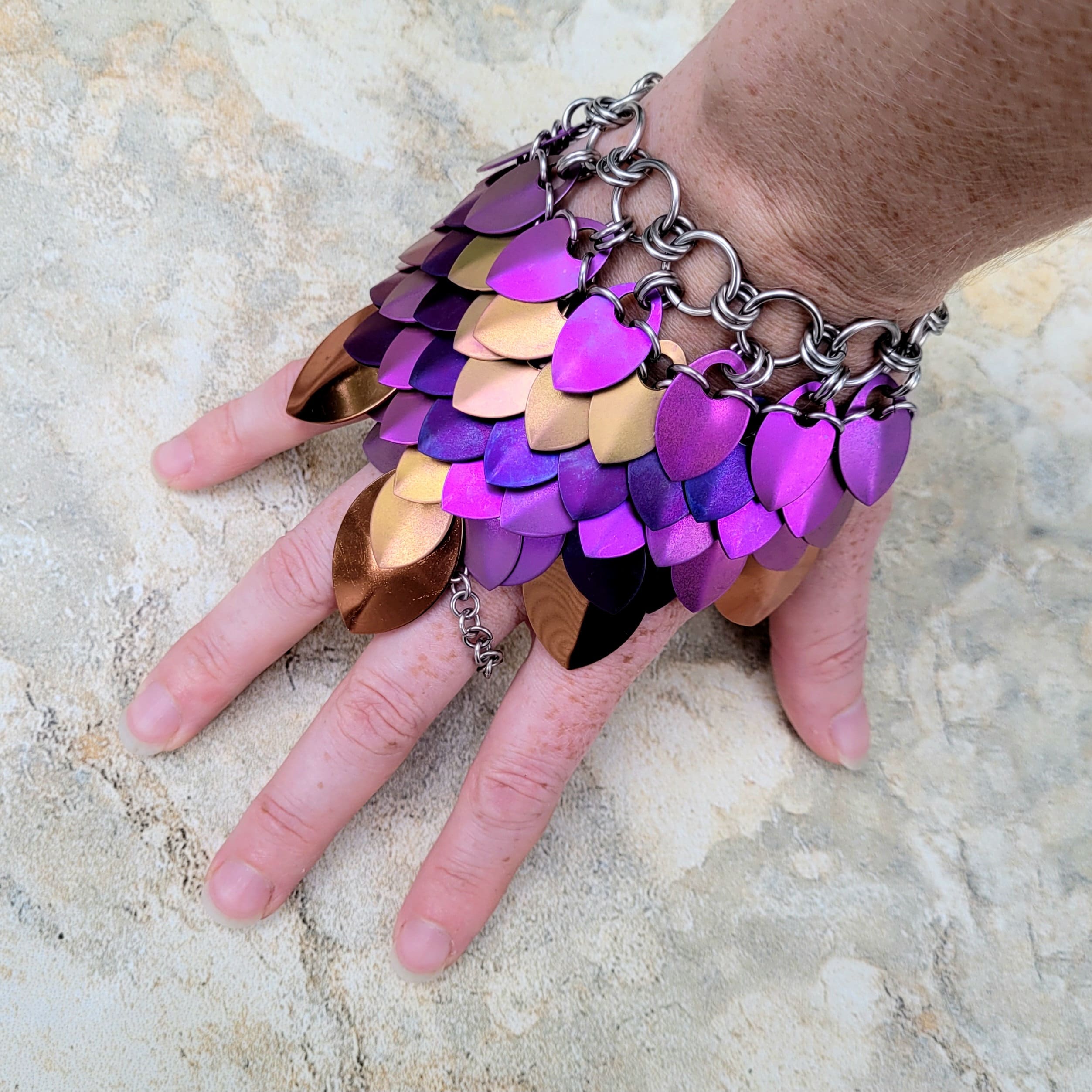 Titanium Dragon Scale Mail Hand Armor in Pinks, Purples and Golds - Etsy