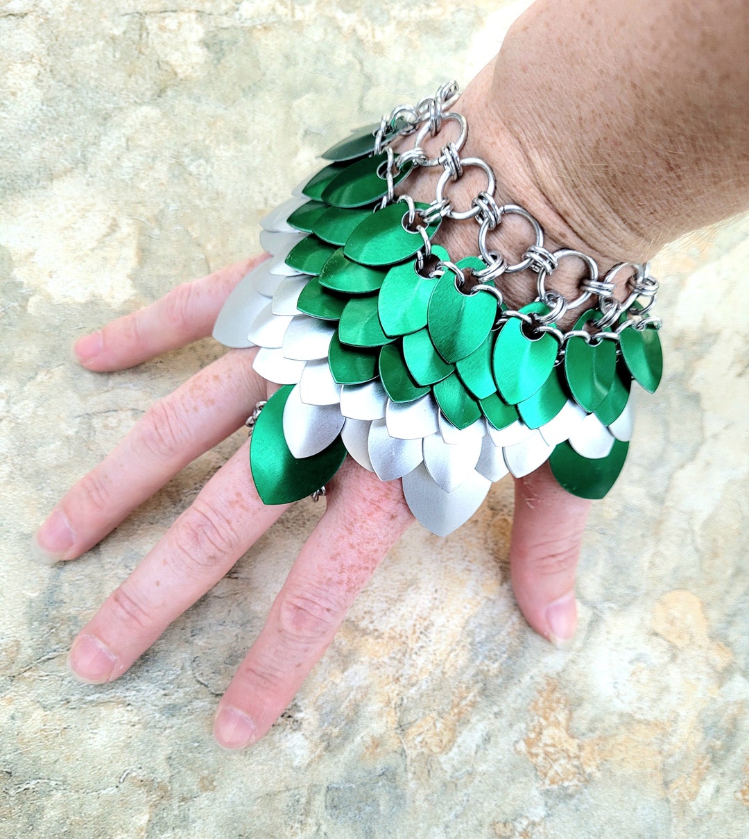 Dragon Scale Hand Armor Emerald Green and Frost - Etsy