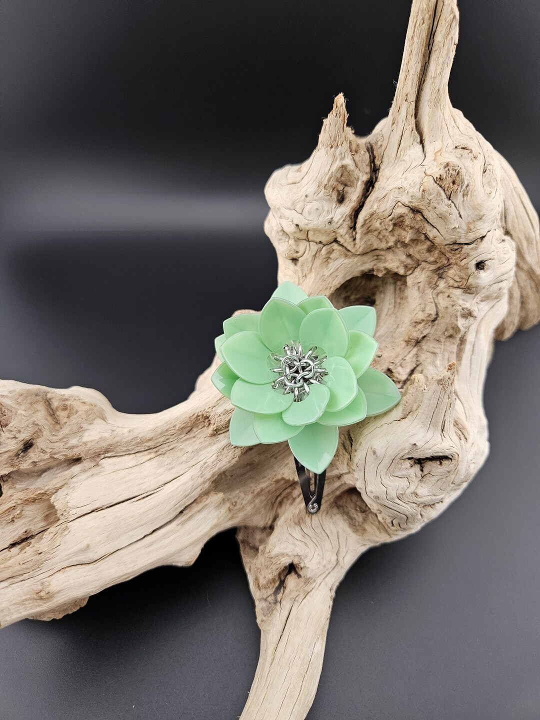 Forest Moss Hand Painted Dragon Scale Lotus or Small Hair Flower Clip ...