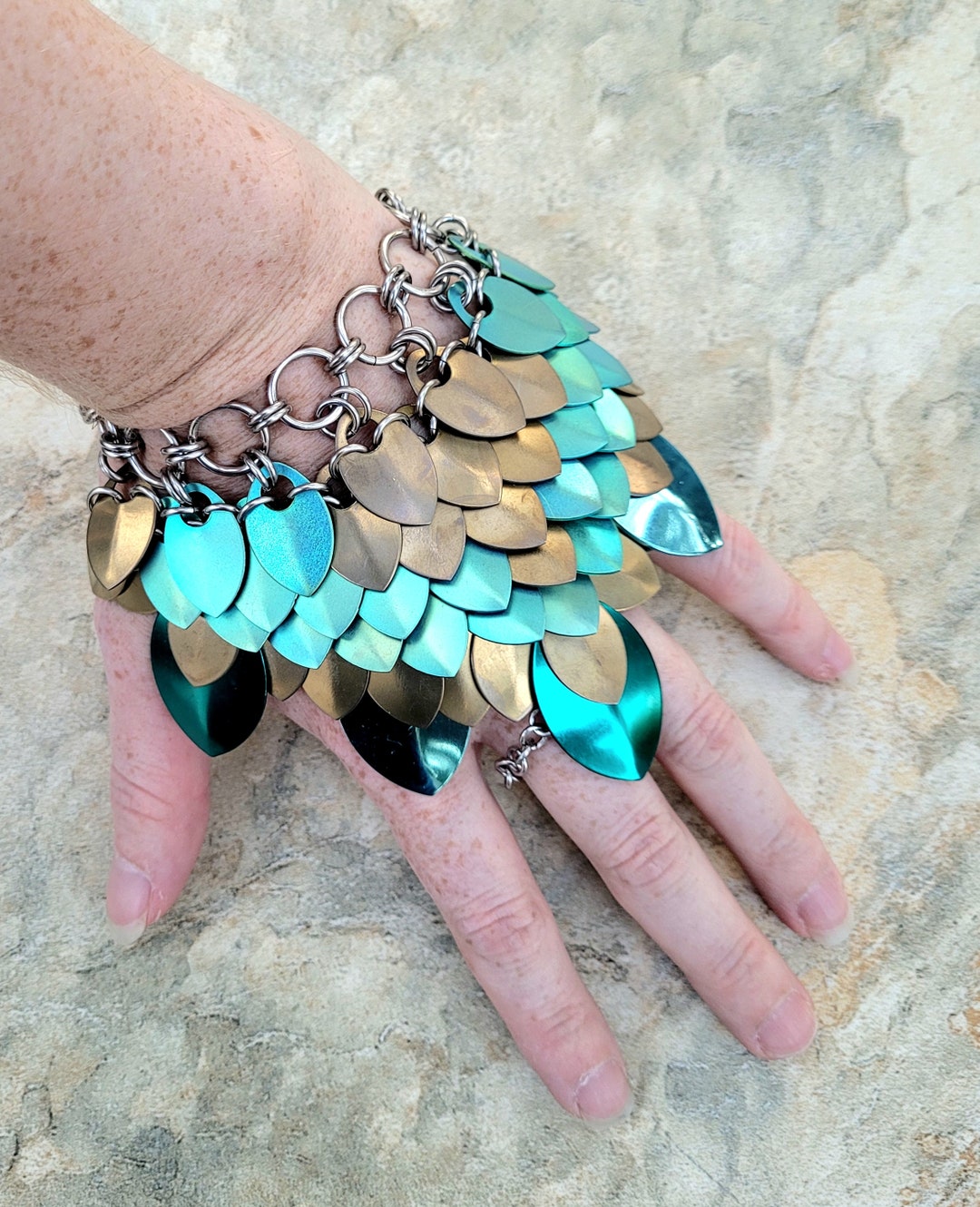 Titanium Dragon Scale Mail Hand Armor Green and Bronze - Etsy