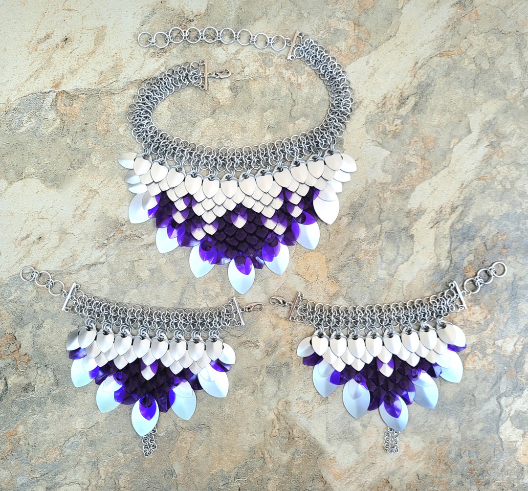 Dragon Scale Mail Armor Necklace and Hand Armors With Koi Scale Tops -ethereal Amethyst- - Etsy