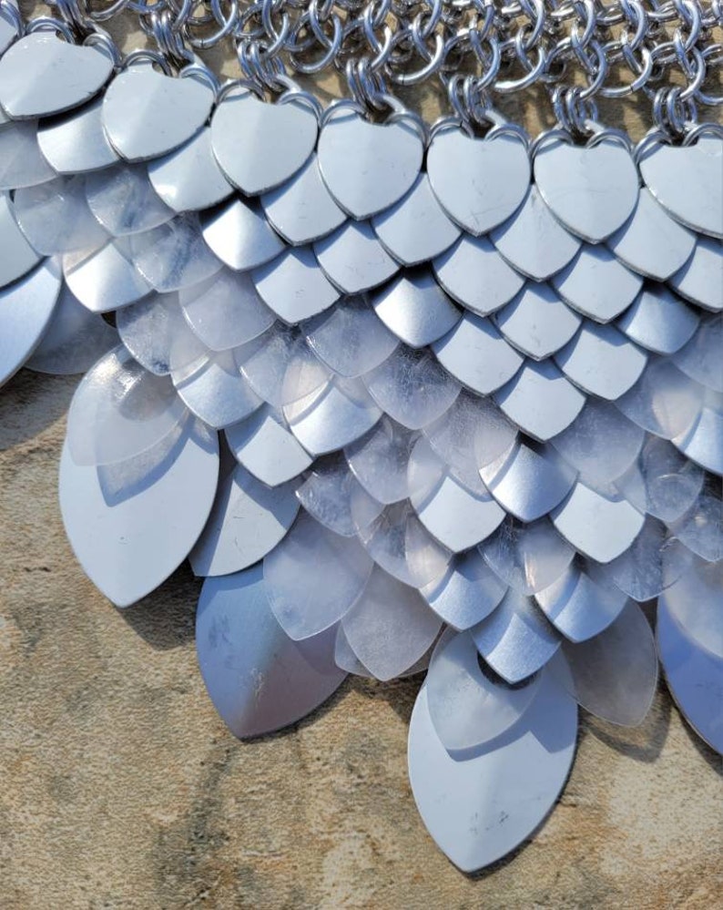 Battle Worn Ice Petal Dragon Scale Mail Armor Necklace / Hand Armor Bracelets With Koi Scale ...