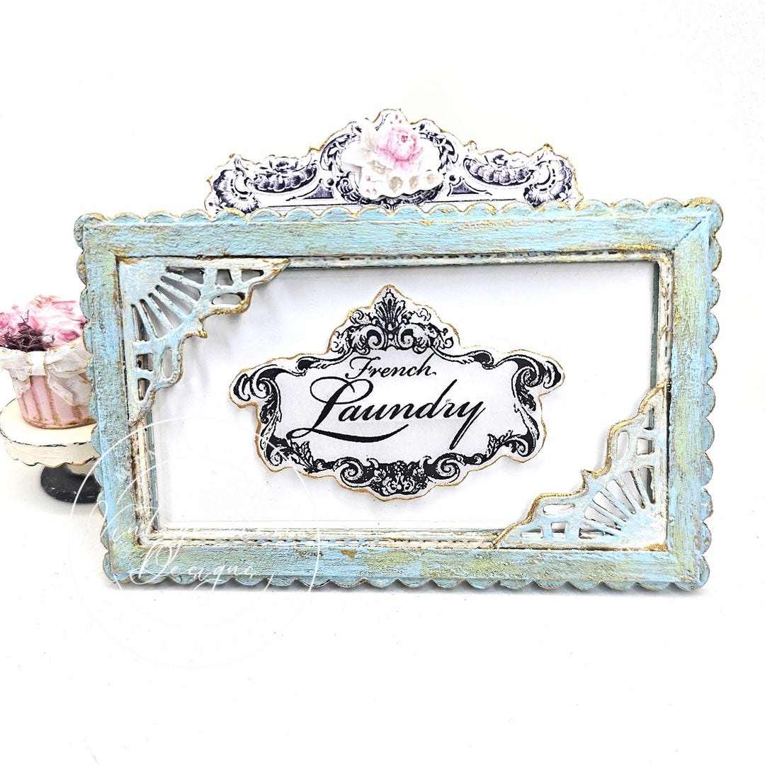 French Laundry Sign No.5 Dollhouse Miniature Handmade Wooden Framed Art ...
