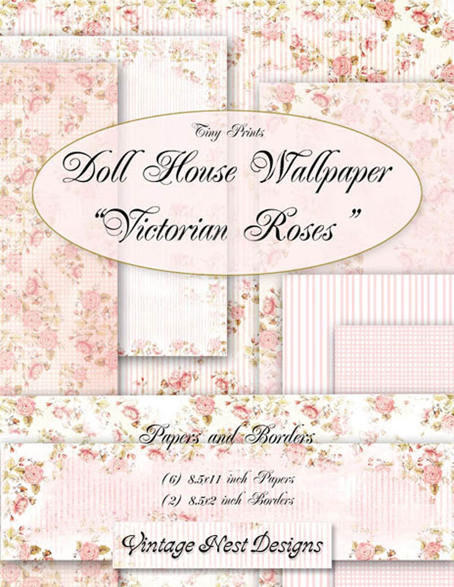Dollhouse Wallpaper Victorian Roses No.1 Digital Instant Download ...