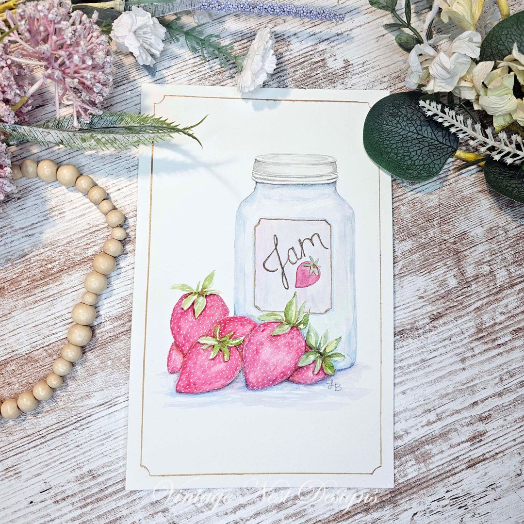 Original Watercolor Painting, Strawberry Jam No.1 Wall Art for Home ...