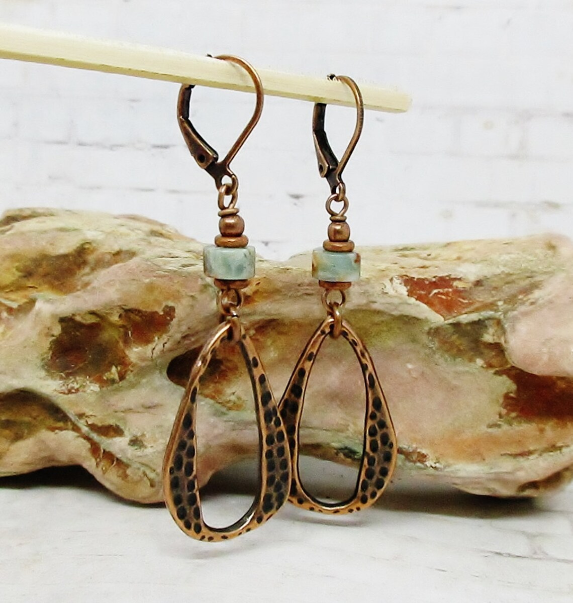 Boho Copper Earrings Hammered Copper Dangle Earrings Etsy