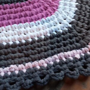 Crocheted Rag Rug Oval OOAK 32 X 20 Pink Grey White Bath Rug Porch Rug ...