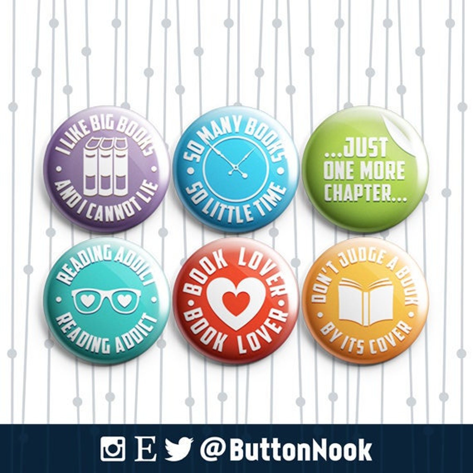 Reading Library Book Lover 6 Pack Pinback Badges / Magnets - Etsy