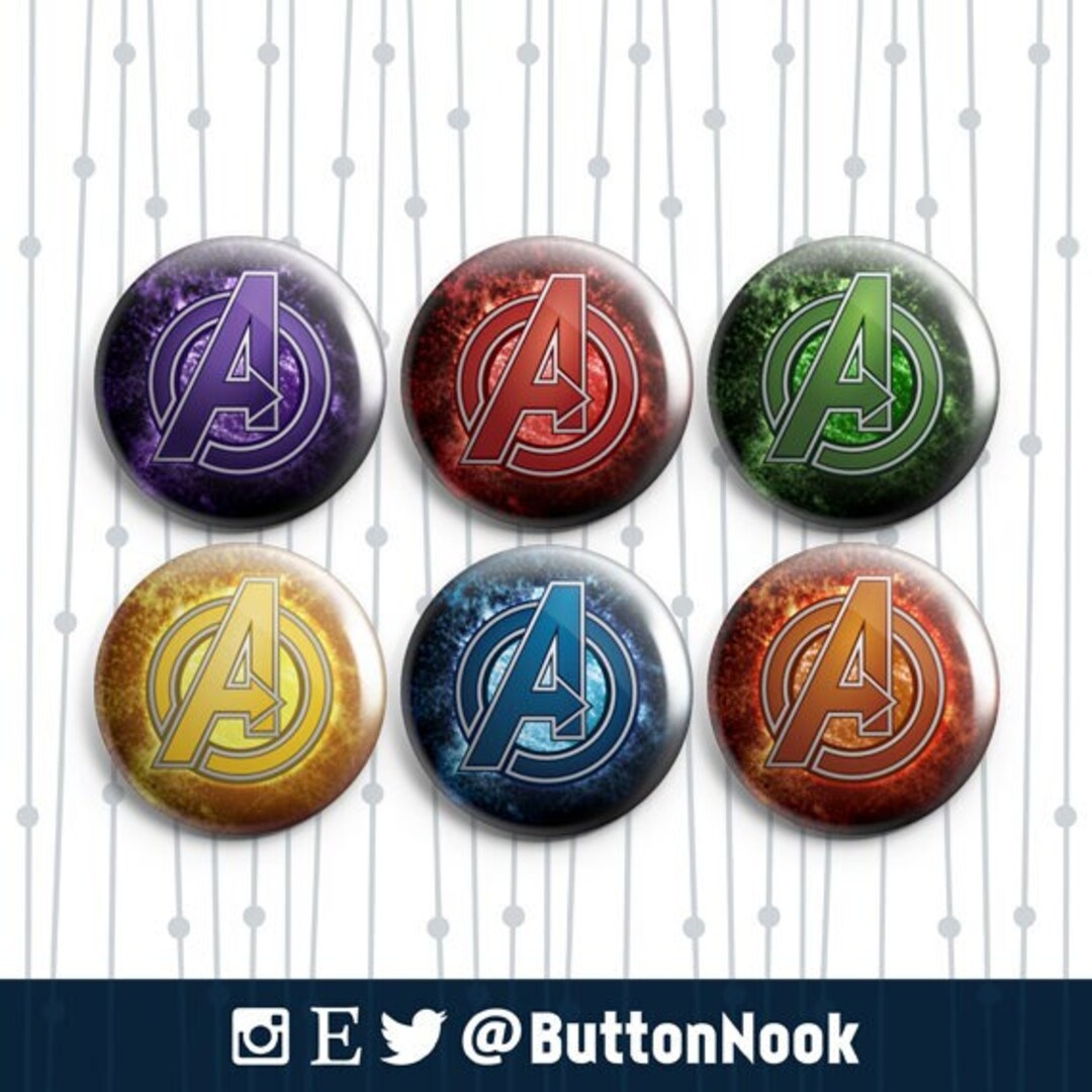 Avengers Infinity War Stones Marvel Superhero Logo 6 Pack Pinback ...