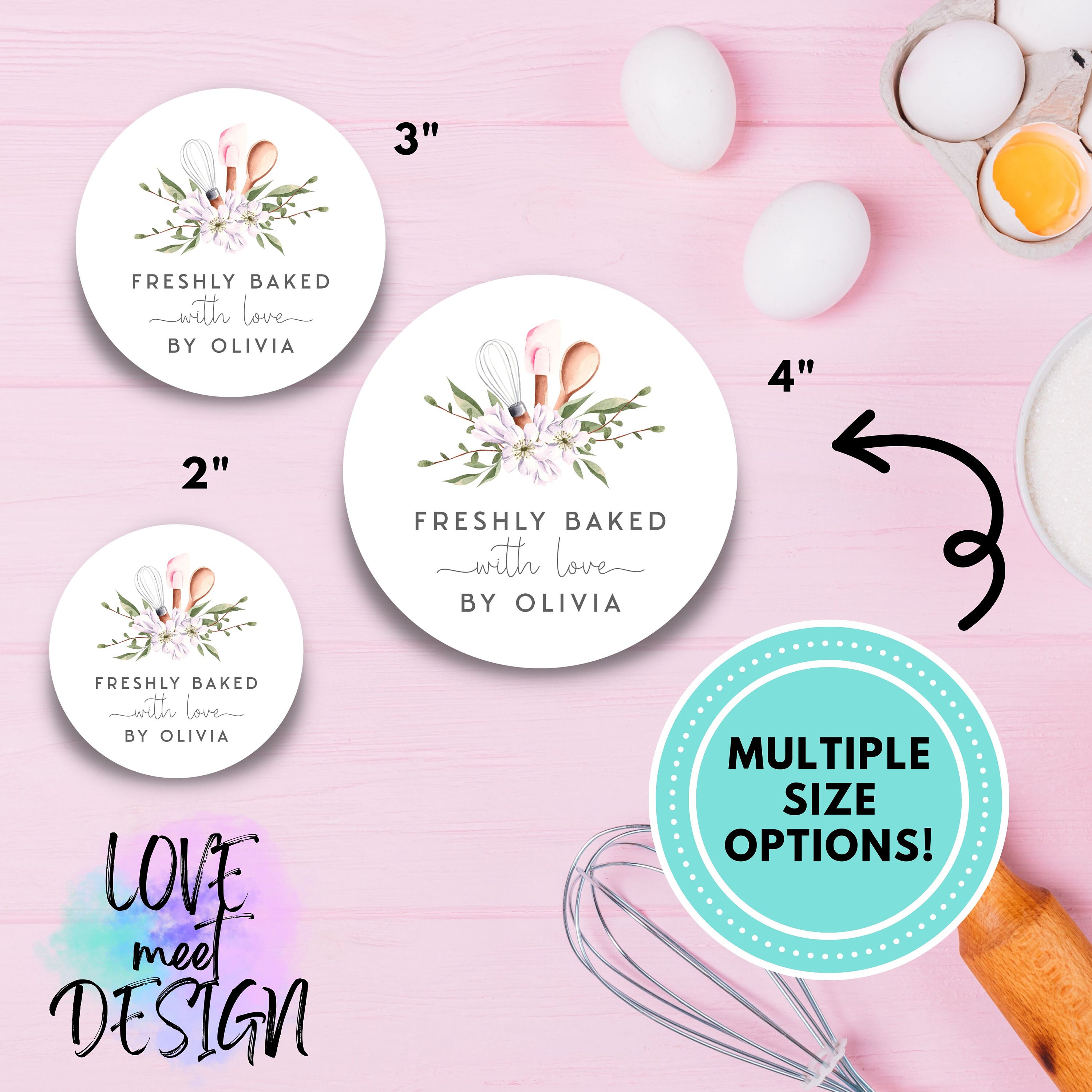 Custom Floral Baked Goods Labels Custom Stickers Made With Love Bakery ...
