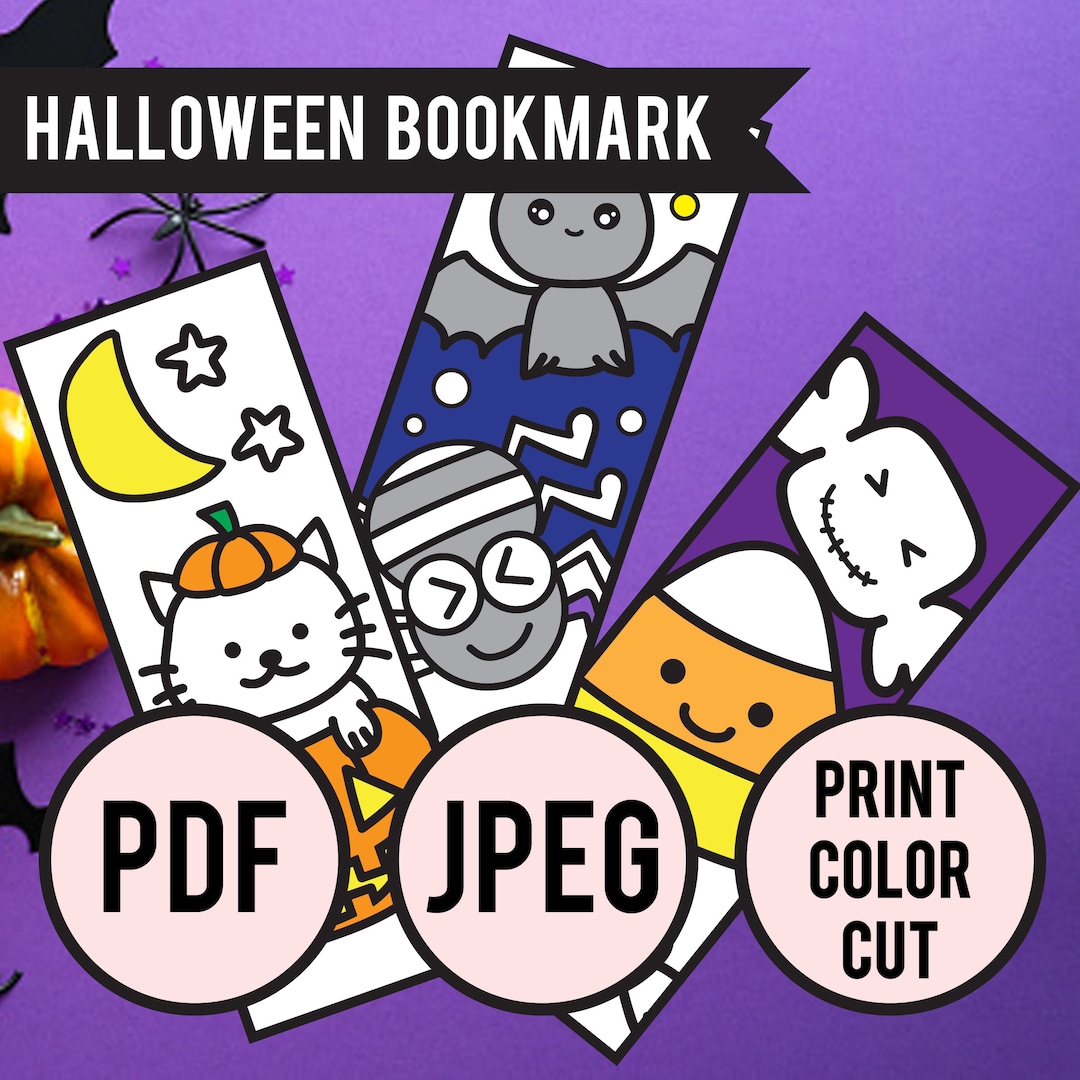 Spooky Bookmark Cute Kawaii Halloween Bookmark - PDF JPEG Coloring Page ...