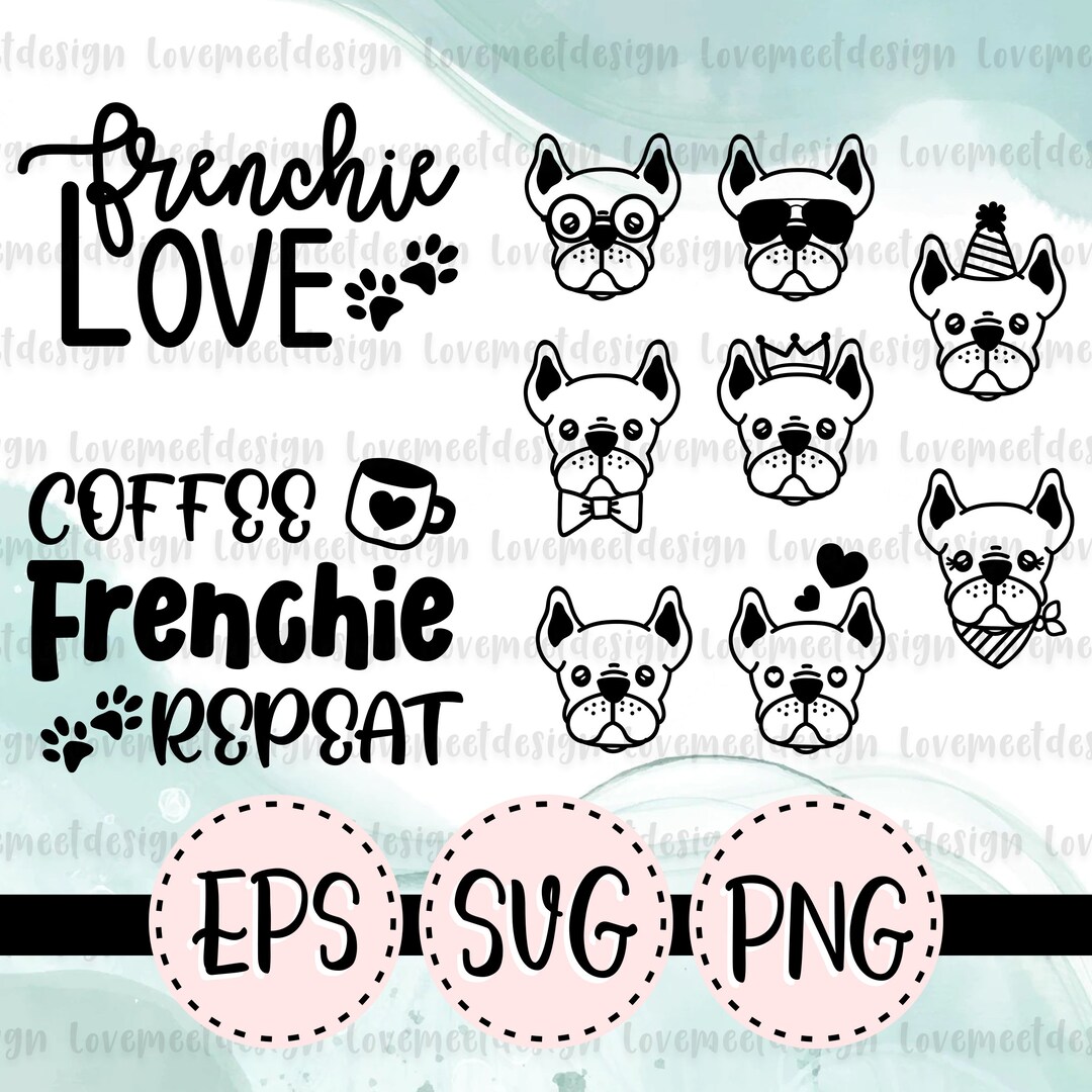 Frenchie French Bulldog Love Dog - Cute Dog SVG Clipart Digital File ...