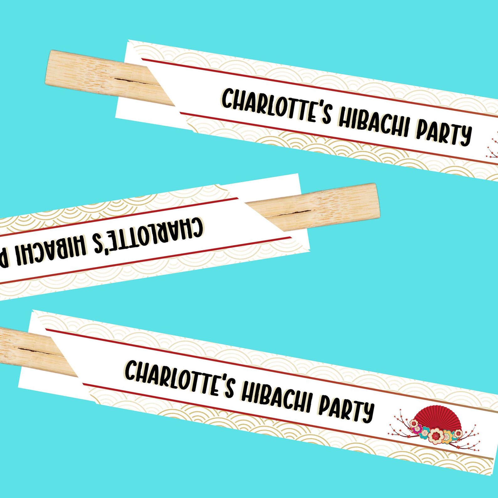 Personalized Chopstick Hibachi Party Teppanyaki Kbbq Asian Theme Red ...