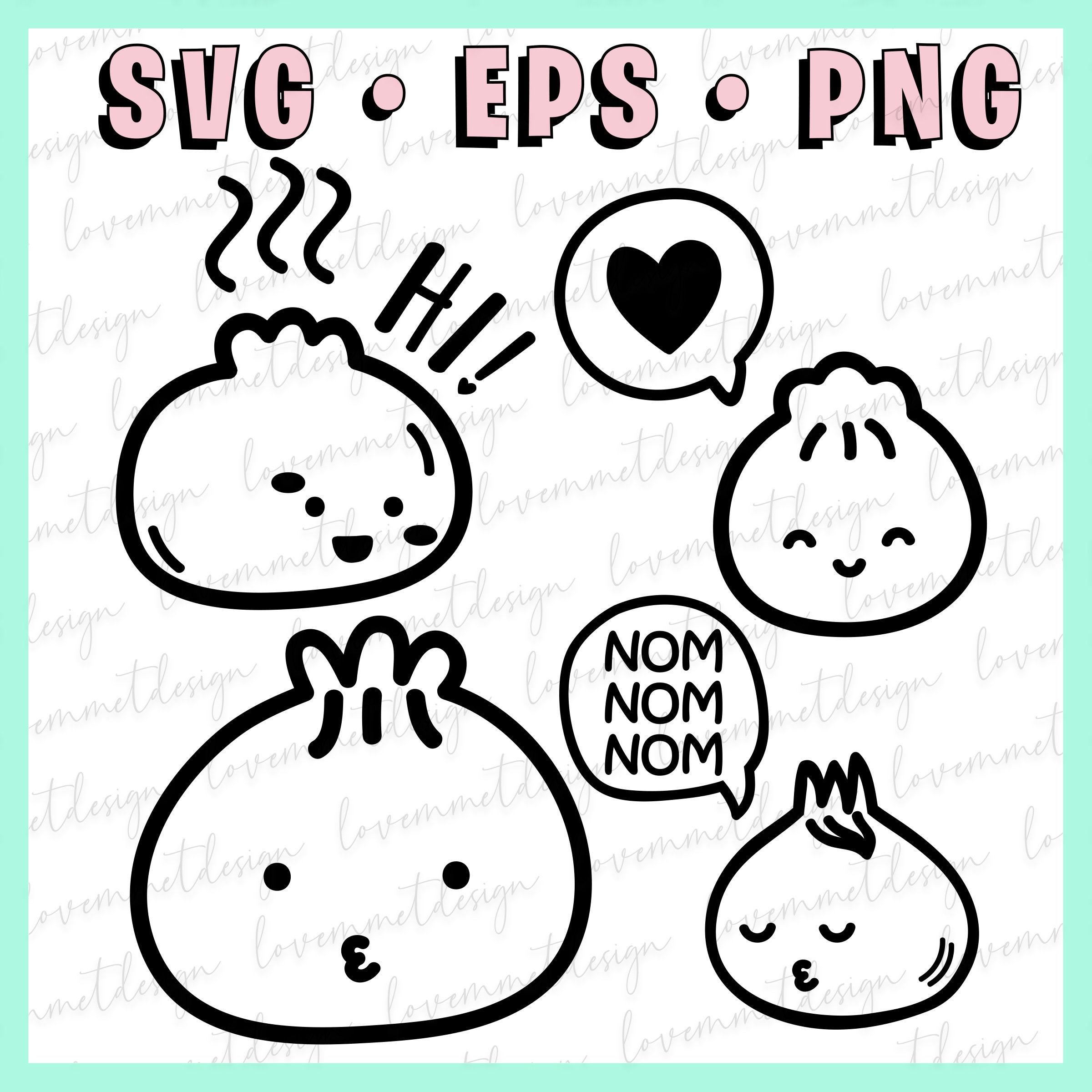 Cute Dumpling Dim Sum Mandoo Bao SVG Bundle Pack Clipart Digital File ...