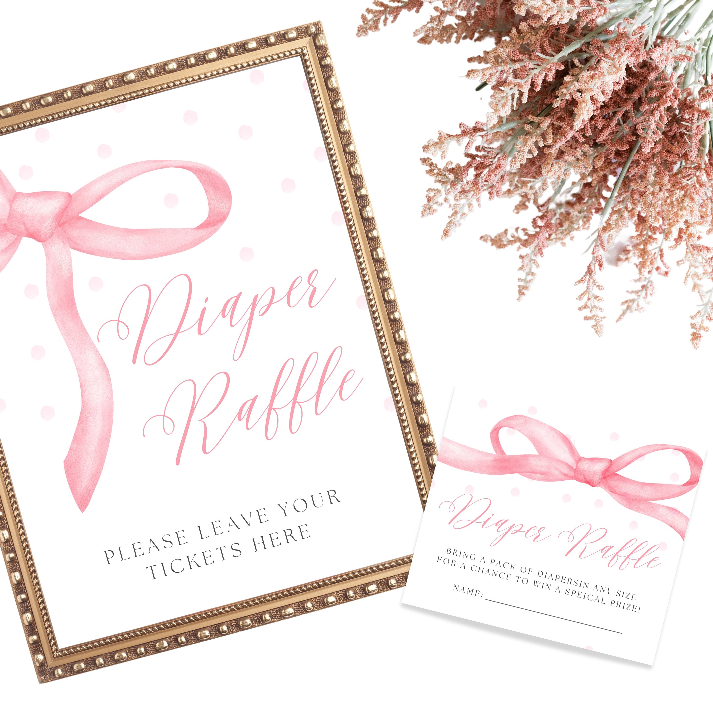 Dainty Bow Baby Shower Diaper Raffle Game Coquette Bow Ribbon Printable ...