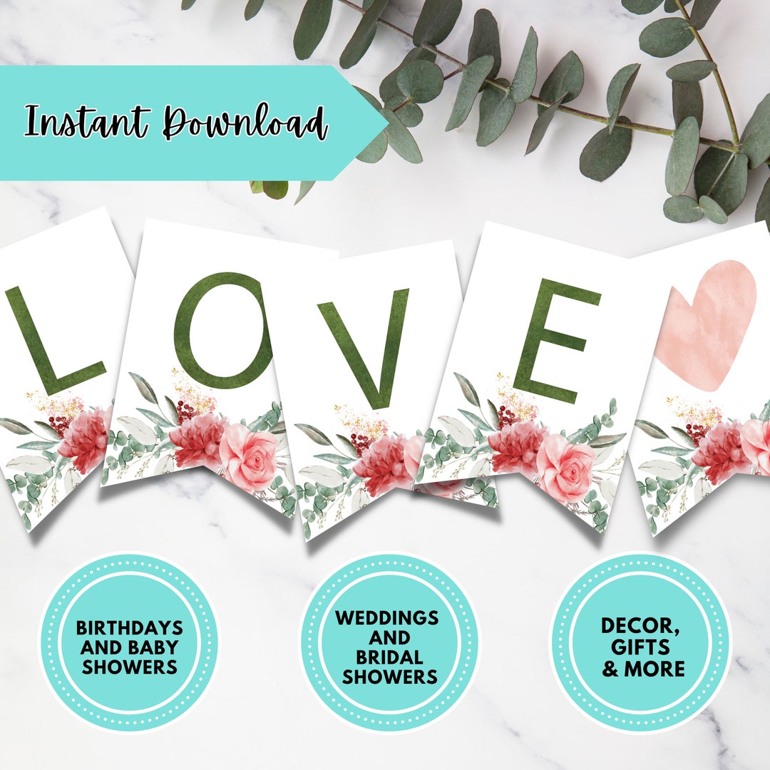 Floral Theme Banner Set, DIY Banner, Winter Floral, Bridal Party Banner ...