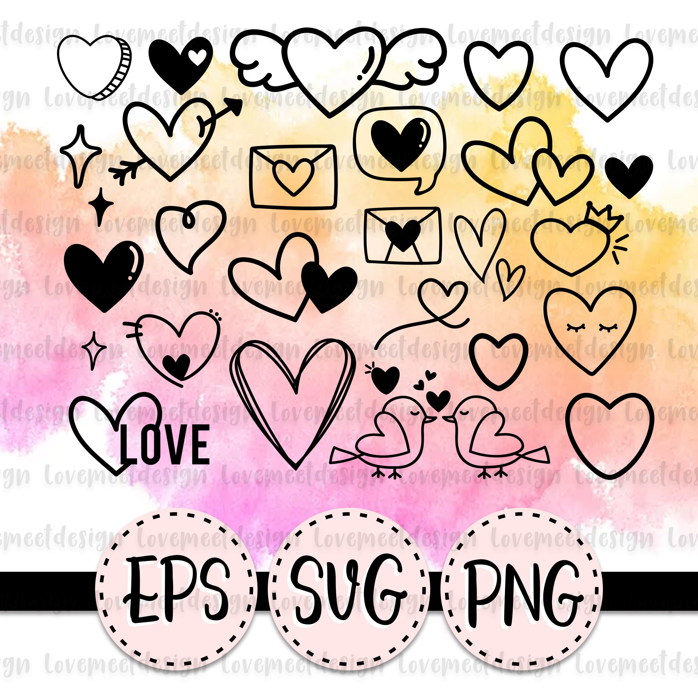 HEART Digital Bundle Eps Png Svg Heart Doodle Love - Etsy