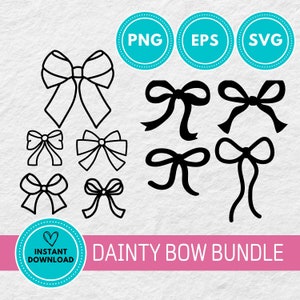 Ribbon Bow SVG EPS PNG Bundle, Bow Svg, Dainty Bows, Cut Files, Hand ...