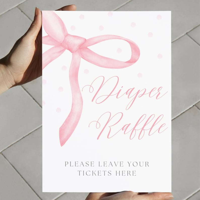 Dainty Bow Baby Shower Diaper Raffle Game Coquette Bow Ribbon Printable ...