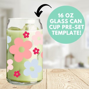 Retro Groovy Daisy Flower Full Wrap Can Glass Wrap SVG, 16 Oz Glass Cup ...