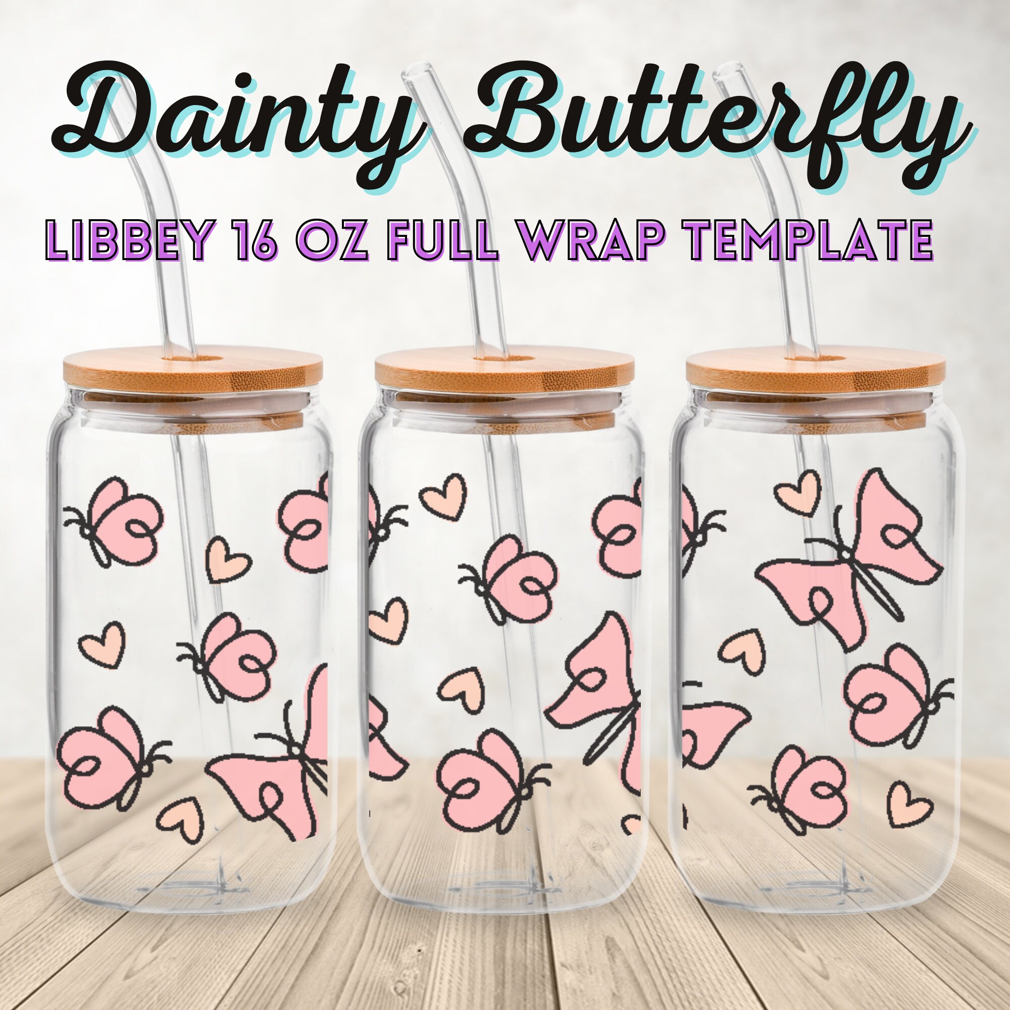 Butterflies Dainty Line Art Full Wrap Can Glass Wrap SVG 16 - Etsy