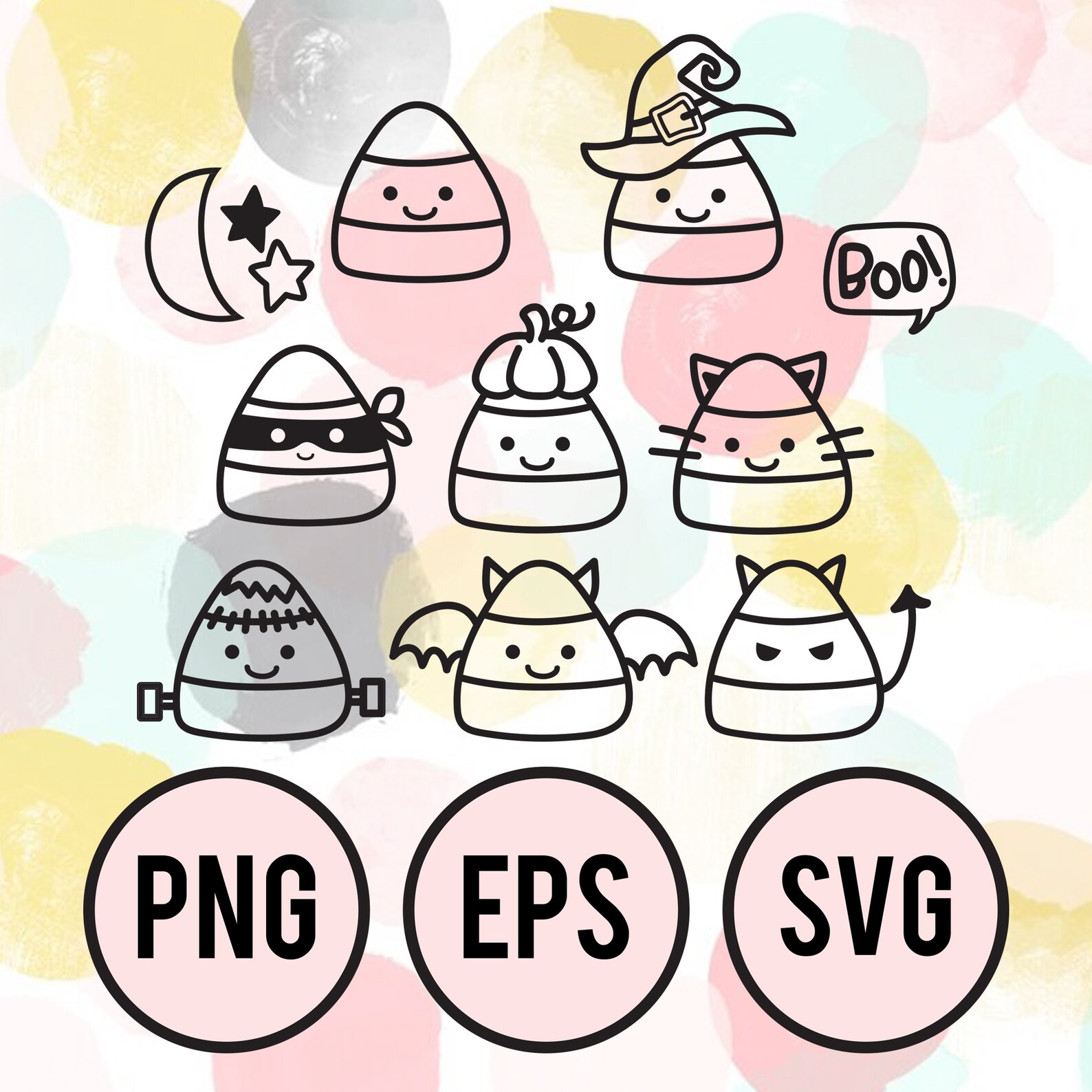 Spooky Candy Corn - Cute - Kawaii Candy Corn Digital Clipart Halloween ...