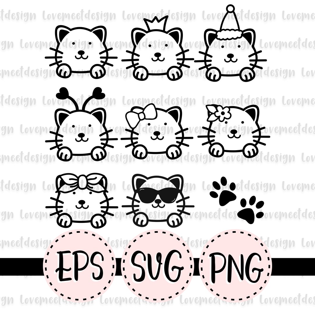 Cat Svg Cute Cat Svg Kawaii Cat Clipart Cat Digital File Instant ...