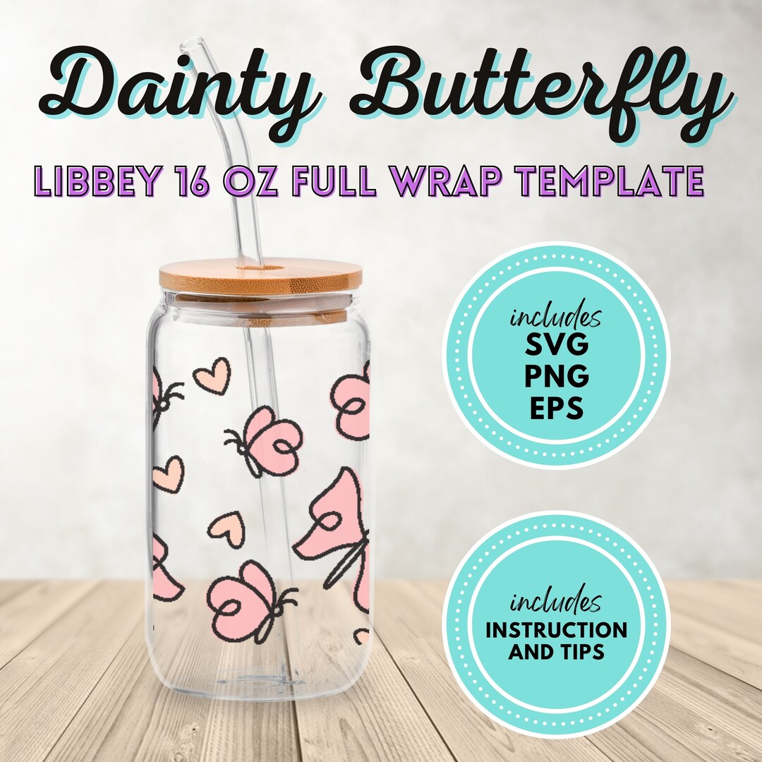 Butterflies Dainty Line Art Full Wrap Can Glass Wrap SVG, 16 Oz Glass ...