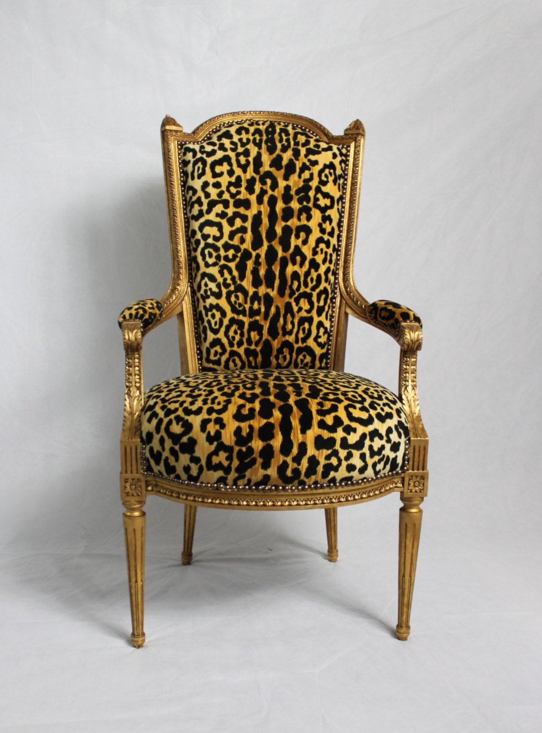 SOLD- Gold Leaf Aged Finish Golden Leopard Velvet Finish Gilt Wood ...