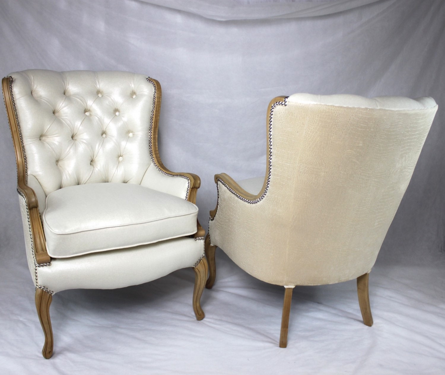 Sold Pair of Snake Skin Velvet Tufted Wing Back Chairs With - Etsy