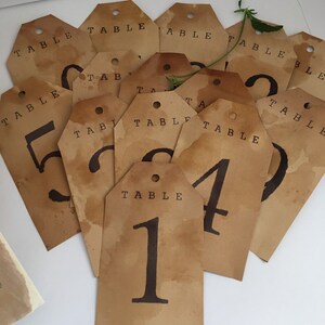 Set of 15 Numbered Tea Stained Tags, Rustic Table Numbers, Rustic ...