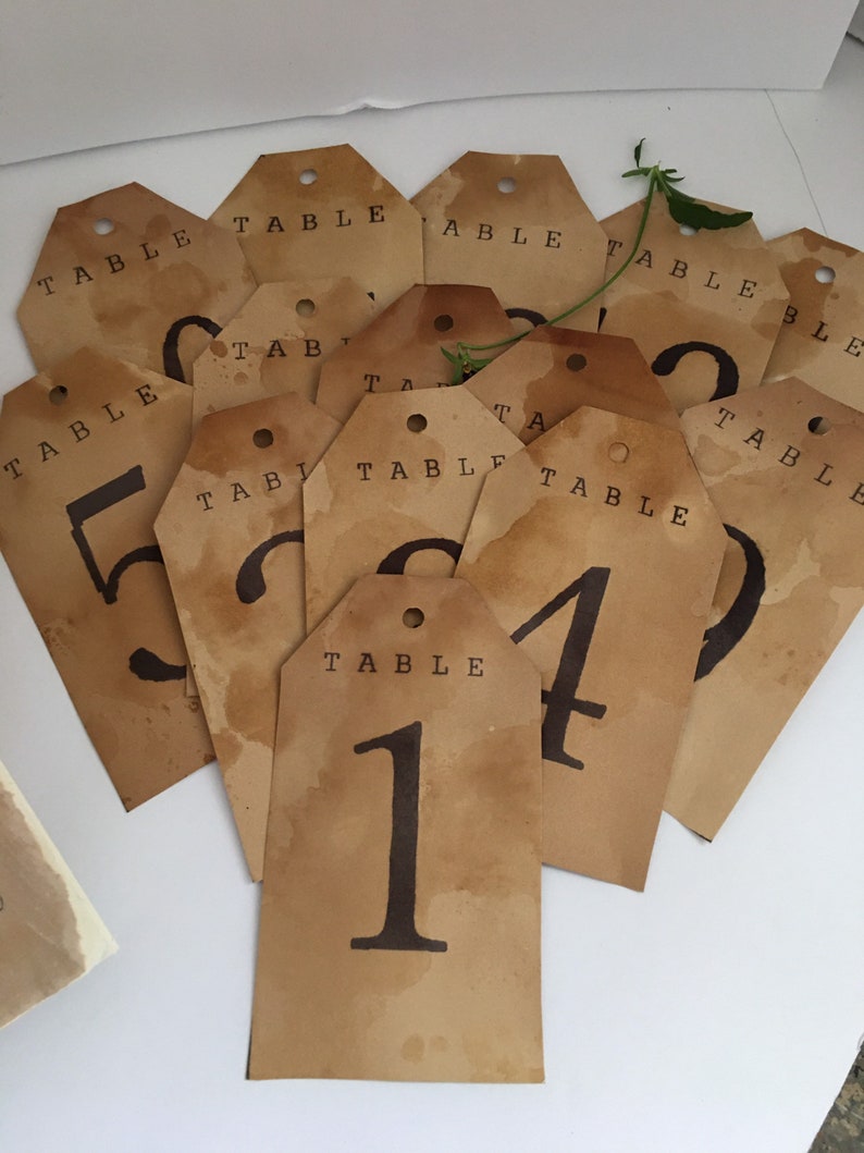 Set of 15 Numbered Tea Stained Tags Rustic Table Numbers - Etsy