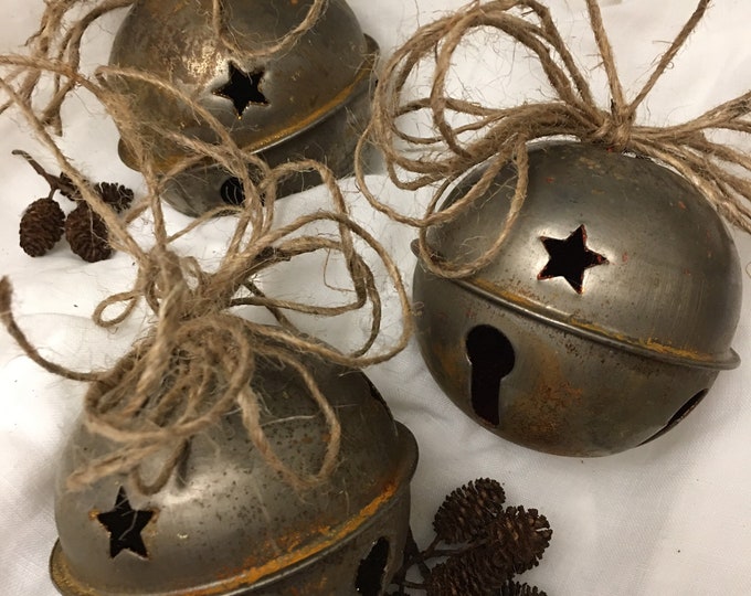 Galvanized Jingle Bells. Set of 3 Large Metal Christmas Bells. Vintage ...