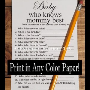 Baby Shower Games Printable Who Knows Mommy Best. Baby Shower Game ...