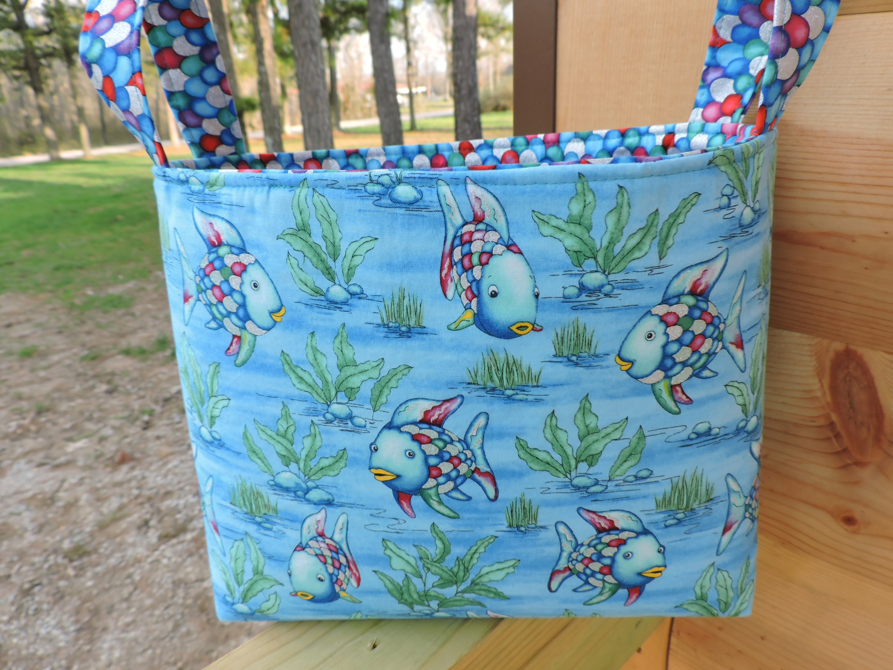 Rainbow Fish Fabric Basket, Gift Basket, Organizer Bin, Nursery Decor ...