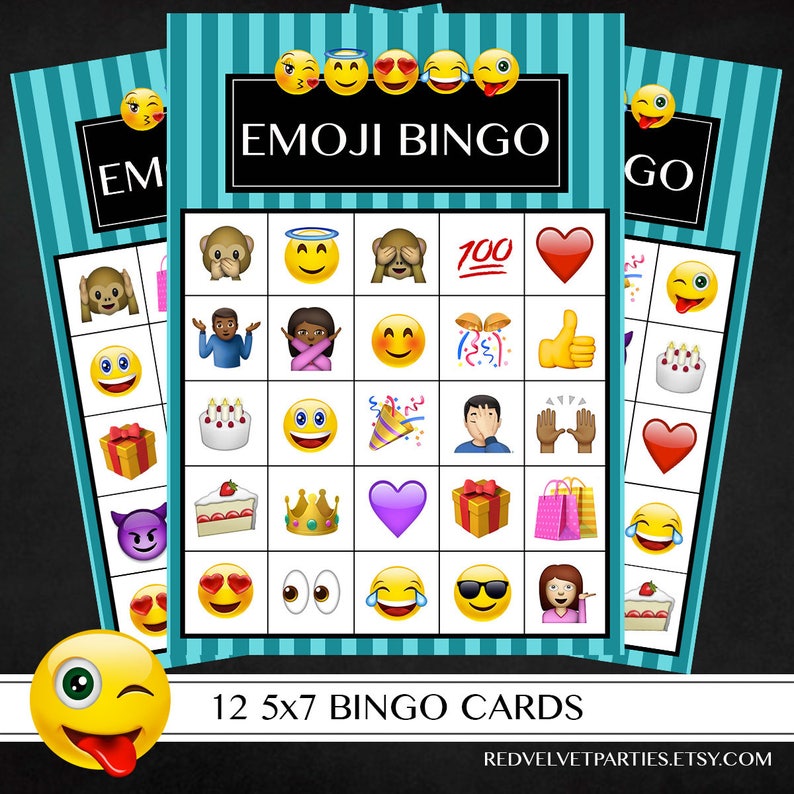 Emoji Bingo Cards Teal Etsy emoji-bingo-cards-teal-etsy