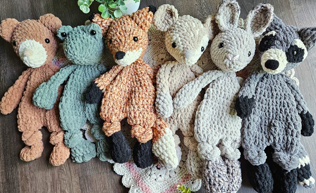 Crochet Woodland Animal Snuggler Lovey Crochet Fox, Toad, Rabbit, Fawn ...