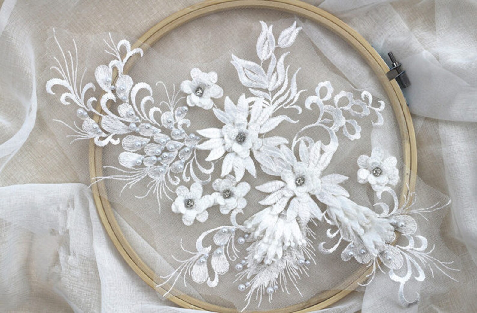 3D Flowers Lace Applique Beaded and Embroidered Appliqué | Etsy