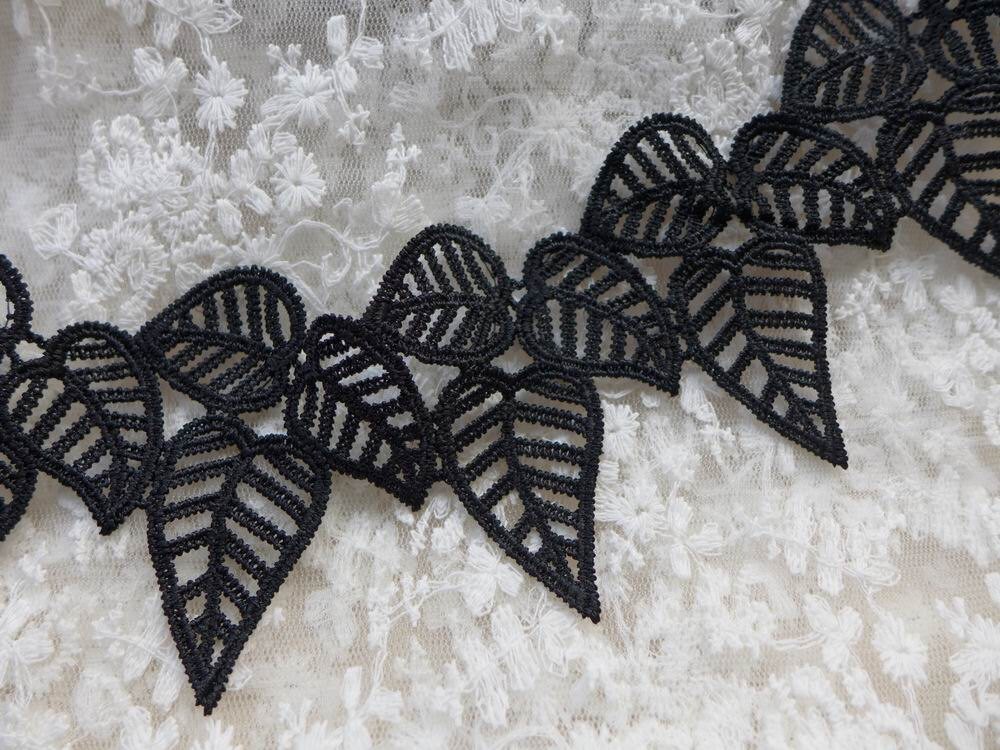 Black Leaf Lace Venice Embroidered Lace Leaves Applique Lace - Etsy