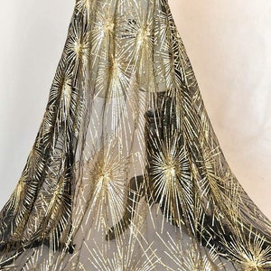 Chic Fireworks Design Lace Sequins Embroidered Mesh Fabric for Wedding ...