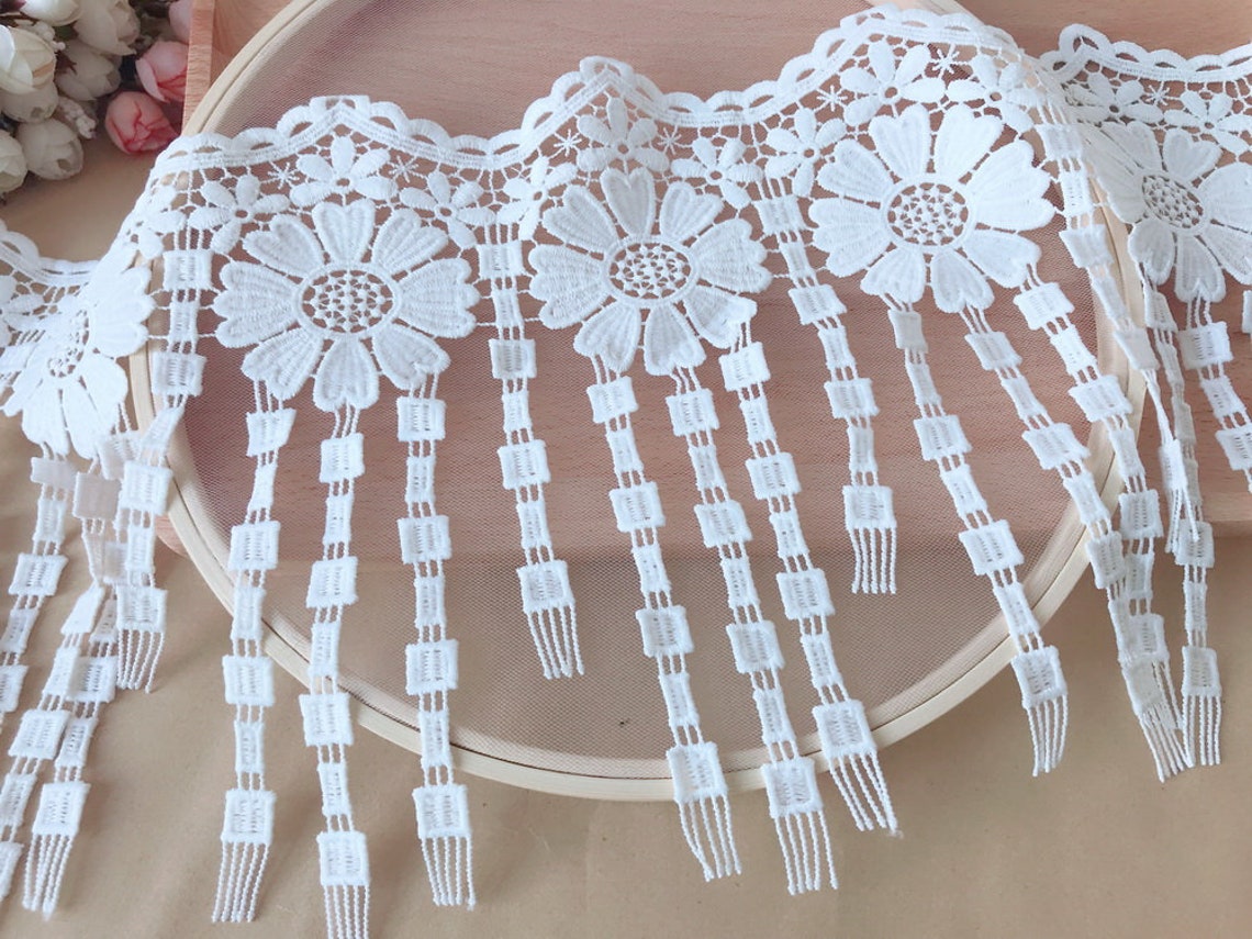 White Fringe Lace Venice Tassel Lace Trim 8.8 Width Lace | Etsy