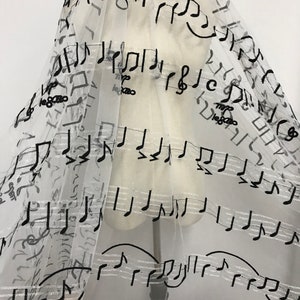 Music Note Fabric, Musical Notes Tulle Fabric, Black Note and off White ...