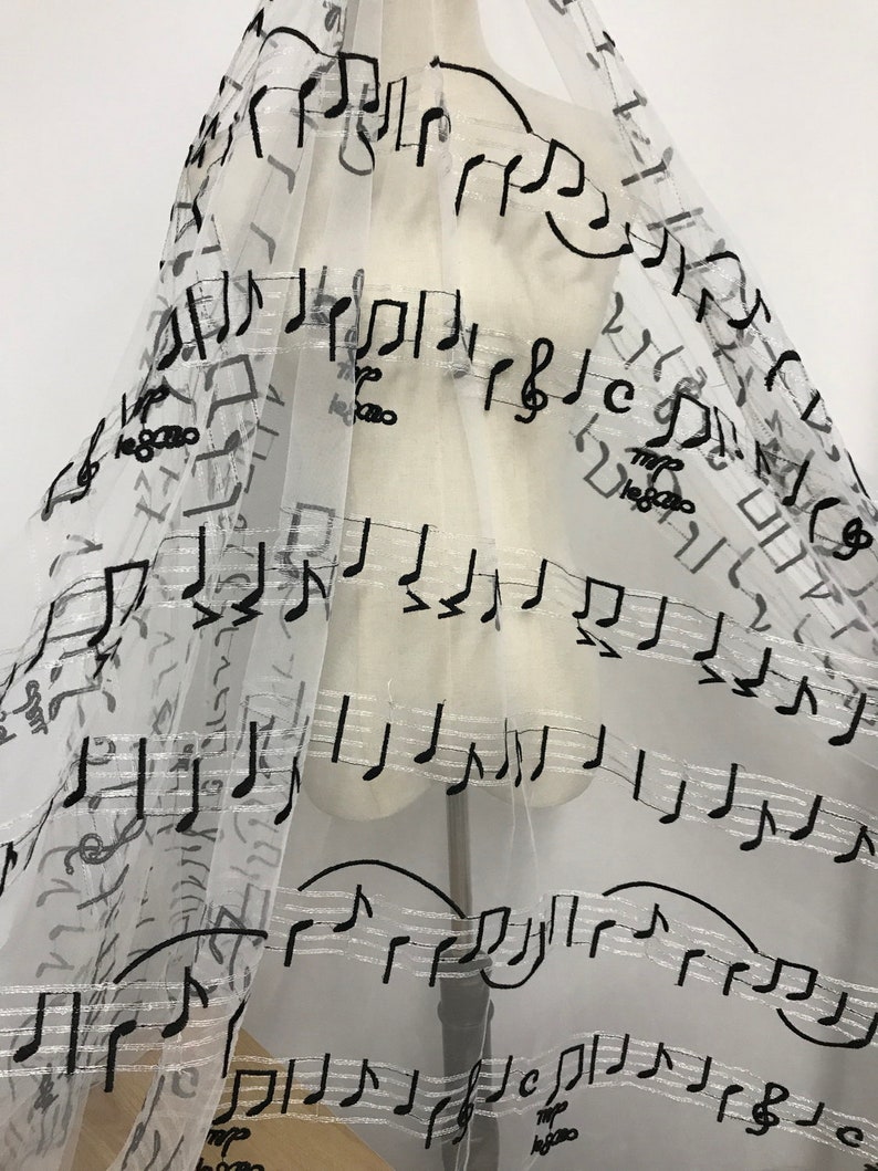 Music Note Fabric Musical Notes Tulle Fabric Black Note and | Etsy