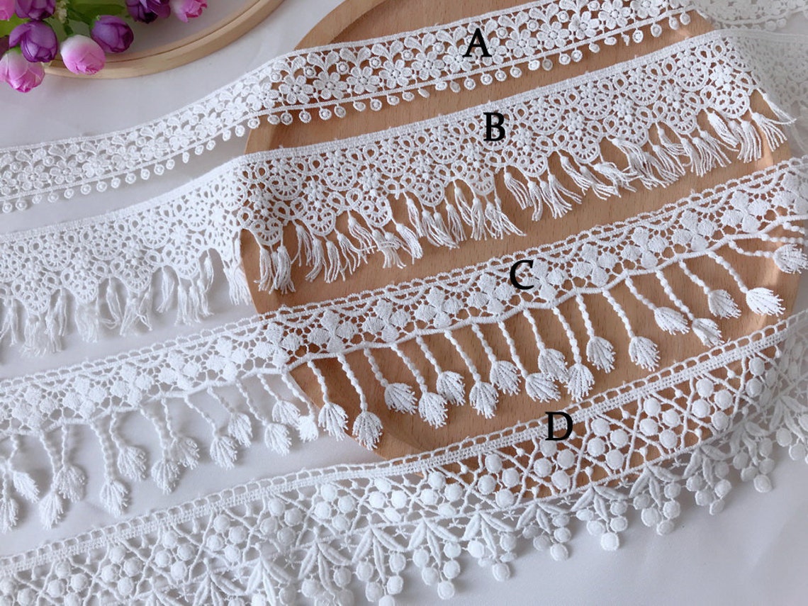 Cotton Lace 2 Yards Off white Fringe Tassels Lace for Lace | Etsy