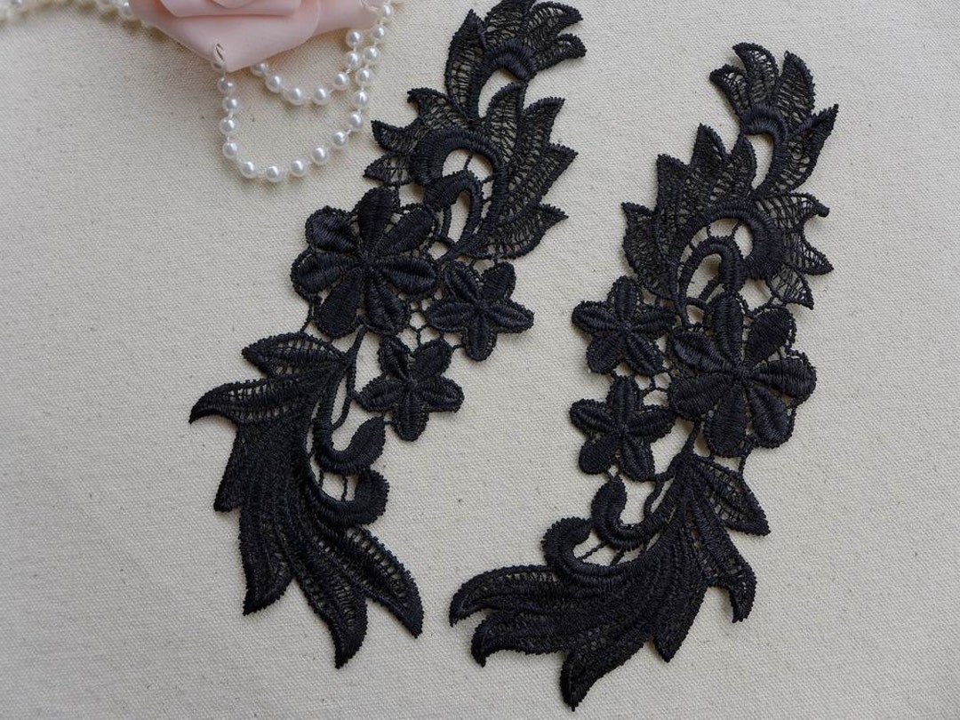 SALE Lace Applique Pair in Black Venise Lace for Bridal, Jewelry Design ...