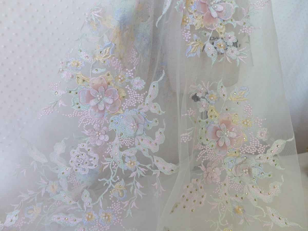 Beaded lace Pastel embroidery sequined fabric off white | Etsy