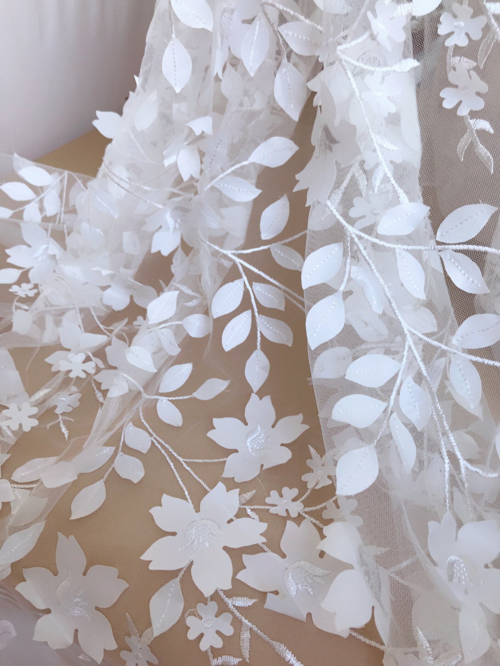 Ivory Floral Embroidery Blossom Fabric by Yard Exquisite | Etsy